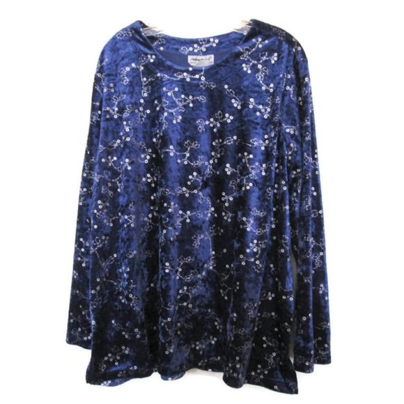 Vintage | Tops | Vintage Boho Plus Size Silver Blue Velvet Top 3x ...